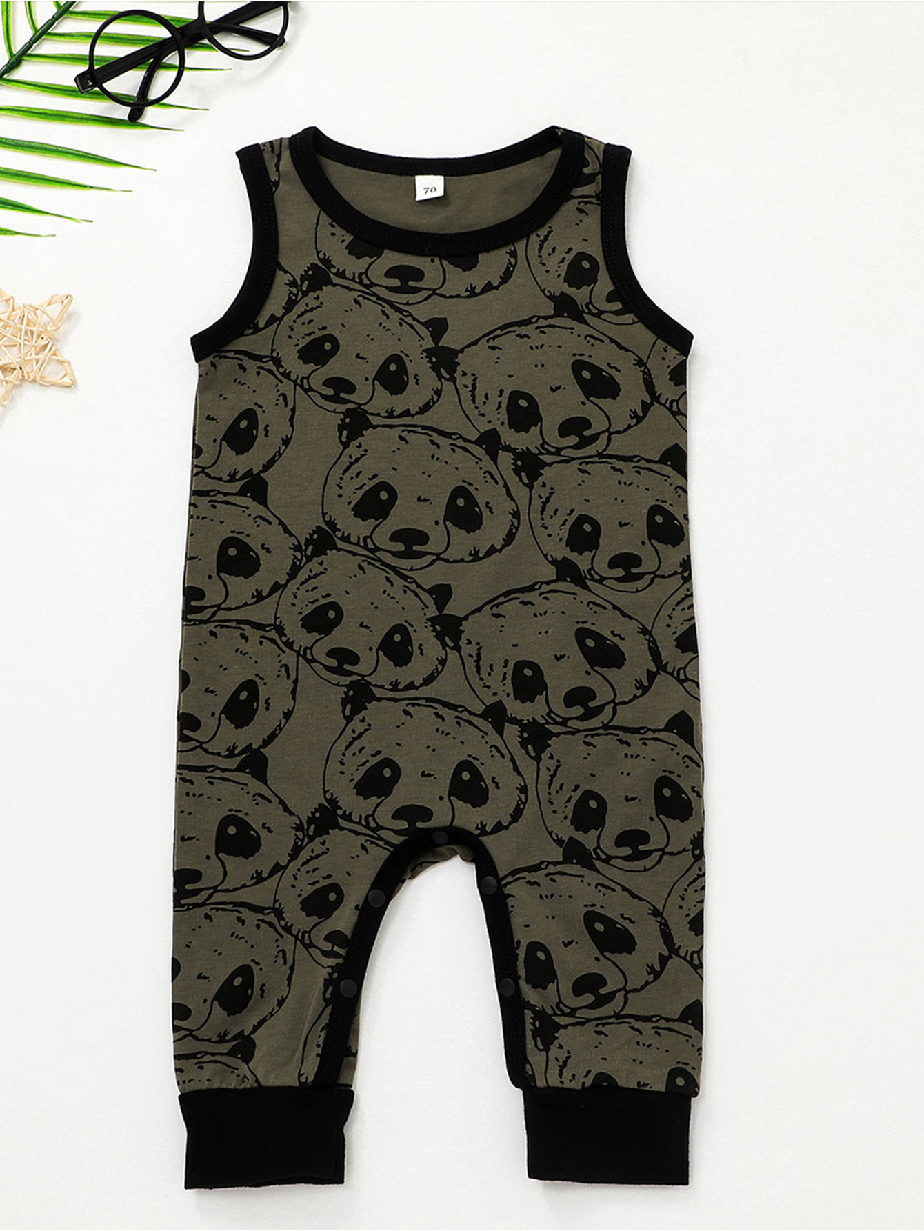 Newborn Infant Sleeveless Romper Panda Print Round Neck - Temu Canada