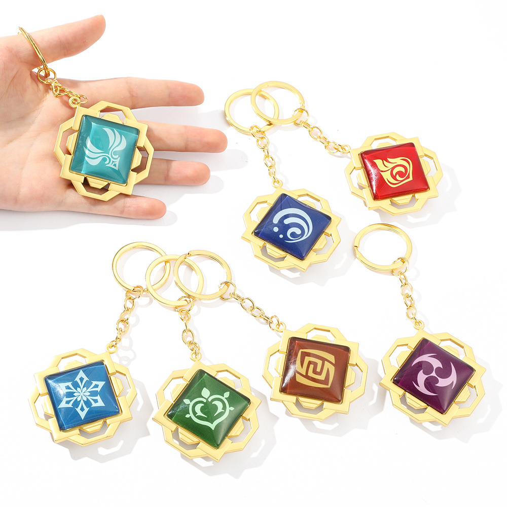 Anime Games Keychain Gods Eye Seven Elements Keychain Luminous Metal ...