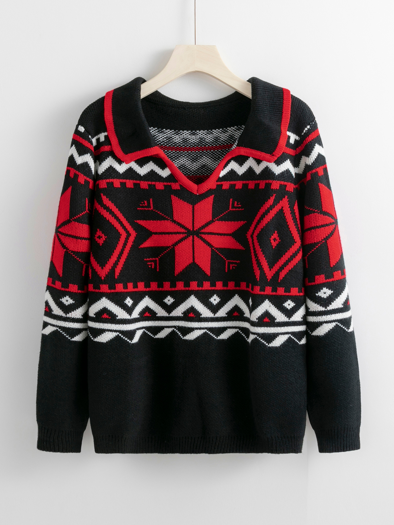 Plus Size Collar Jacquard Sweater Women's Plus Medium - Temu Norway