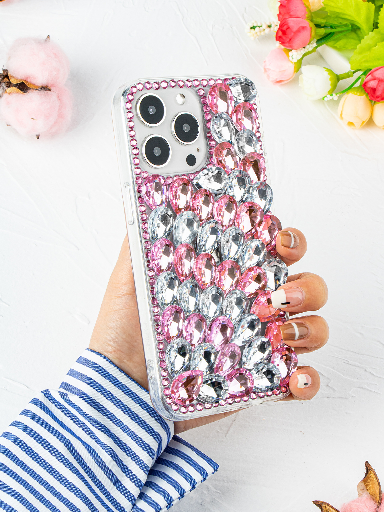 full back pink jewelry diamond pattern flower phone case - Temu Norway