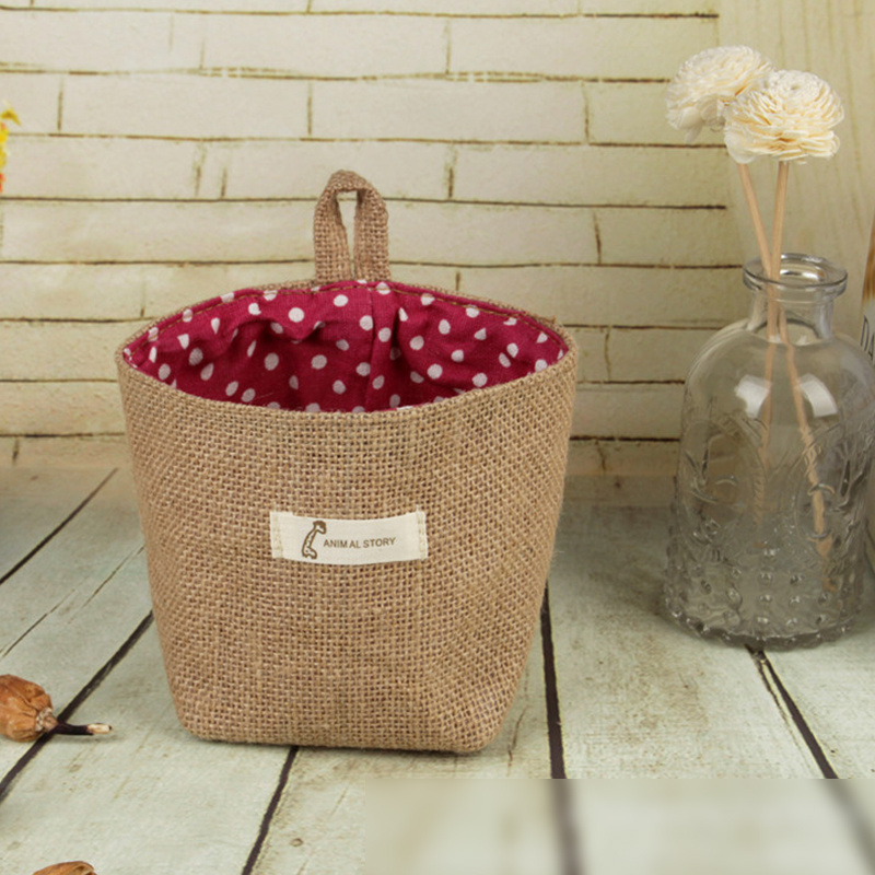 1pc And Linen Fabric Flower Pot Small Hemp Bag Hanging Jute Dot Stripe ...