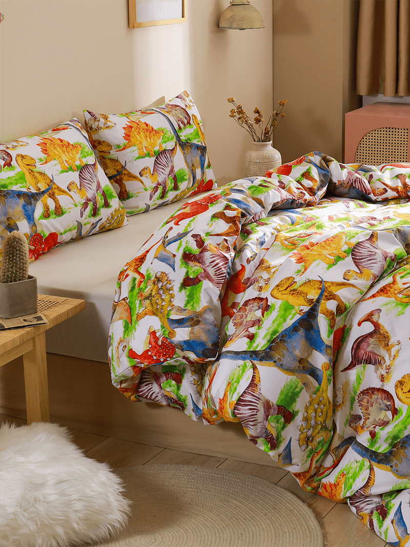 Cartoon Printed Dinosaur Bedding Duvet Cover Set Washable - Temu New ...