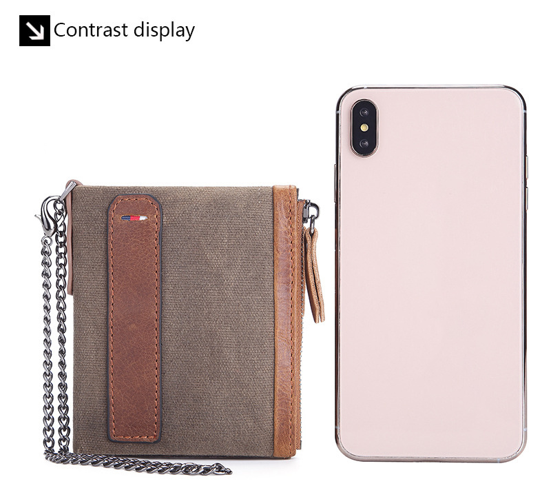 Genuine Leather Mens Short Wallet Rfid Blocking Bifold Canvas Double ...