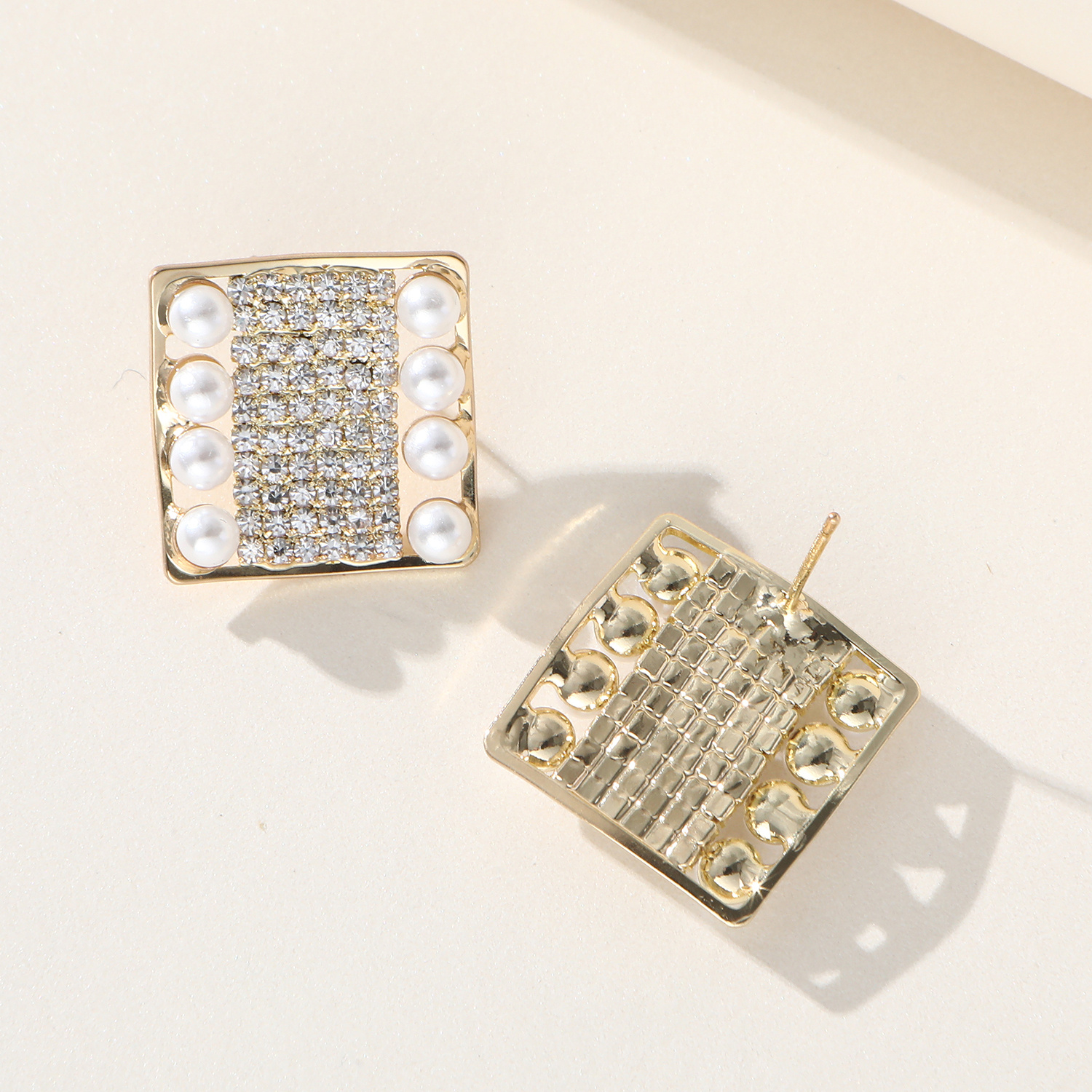 Luxury Square Rhinestones Pearl Dangle Earrings - Temu Australia