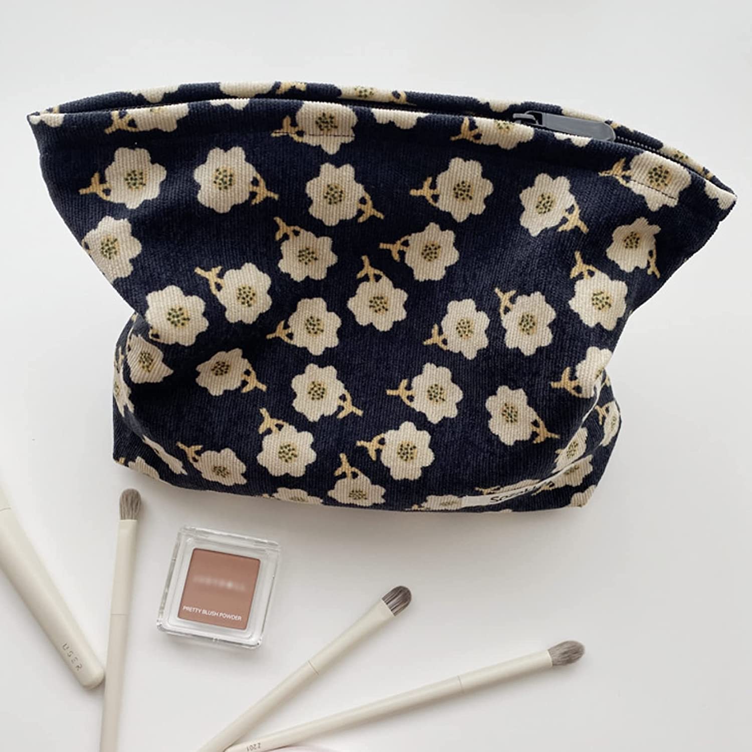 Flower Corduroy Makeup Bag Portable Vintage Cosmetic - Temu Norway