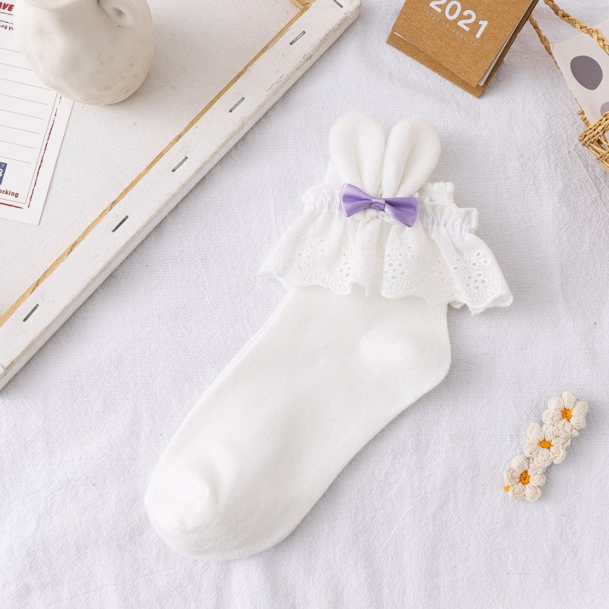 Sweet Comfy Lace Trim Mid Tube Socks Ruffle Socks With Cute Rabbit Ear ...