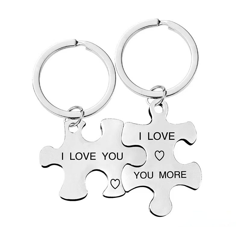 keychain new stainless steel couple puzzle pendant ornament valentines ...