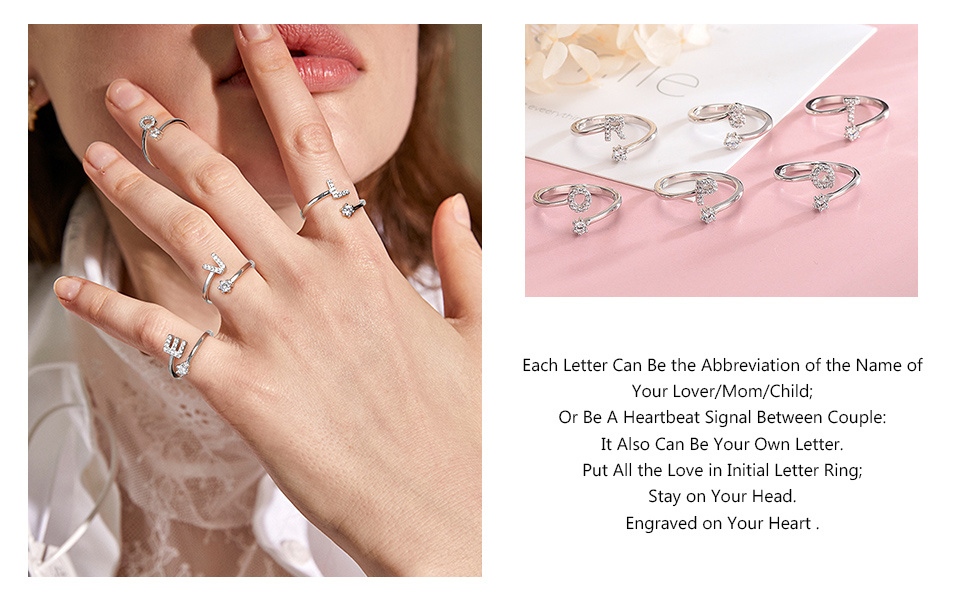Adjustable Initial Letter Ring Women Girls 925 Sterling - Temu New Zealand