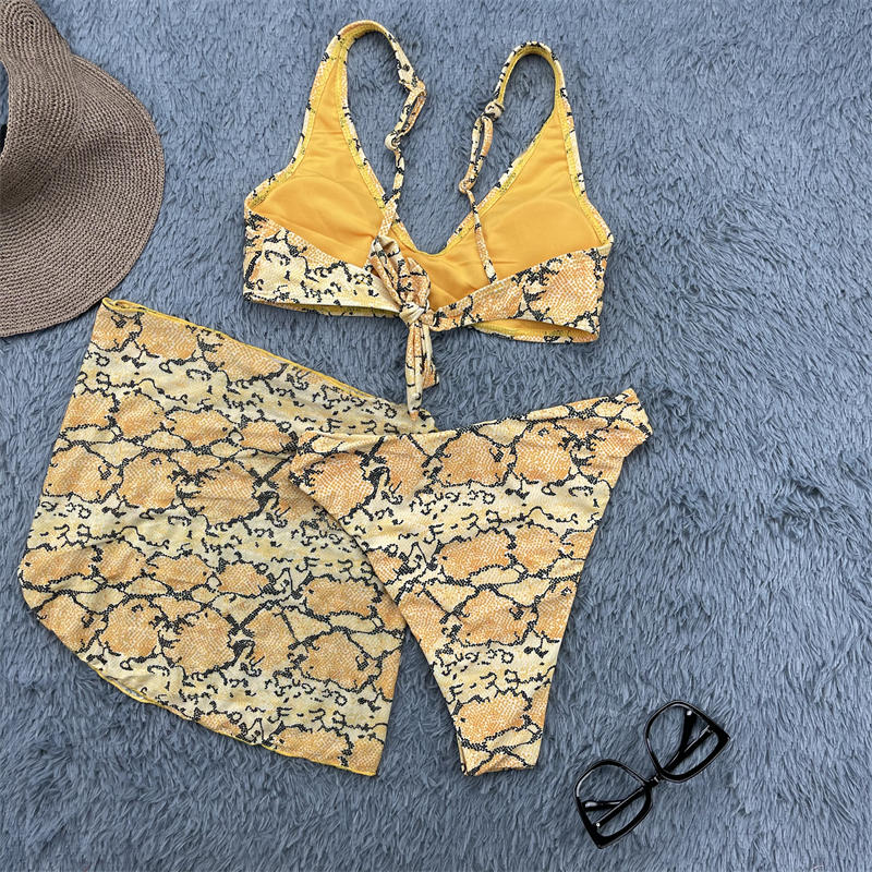snake bikini sets round neck tie back high cut - Temu