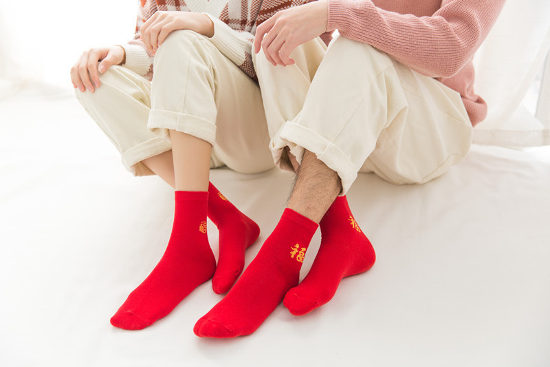 Red Lucky Socks Embroidery Chinese New Year Socks Womens Stockings ...