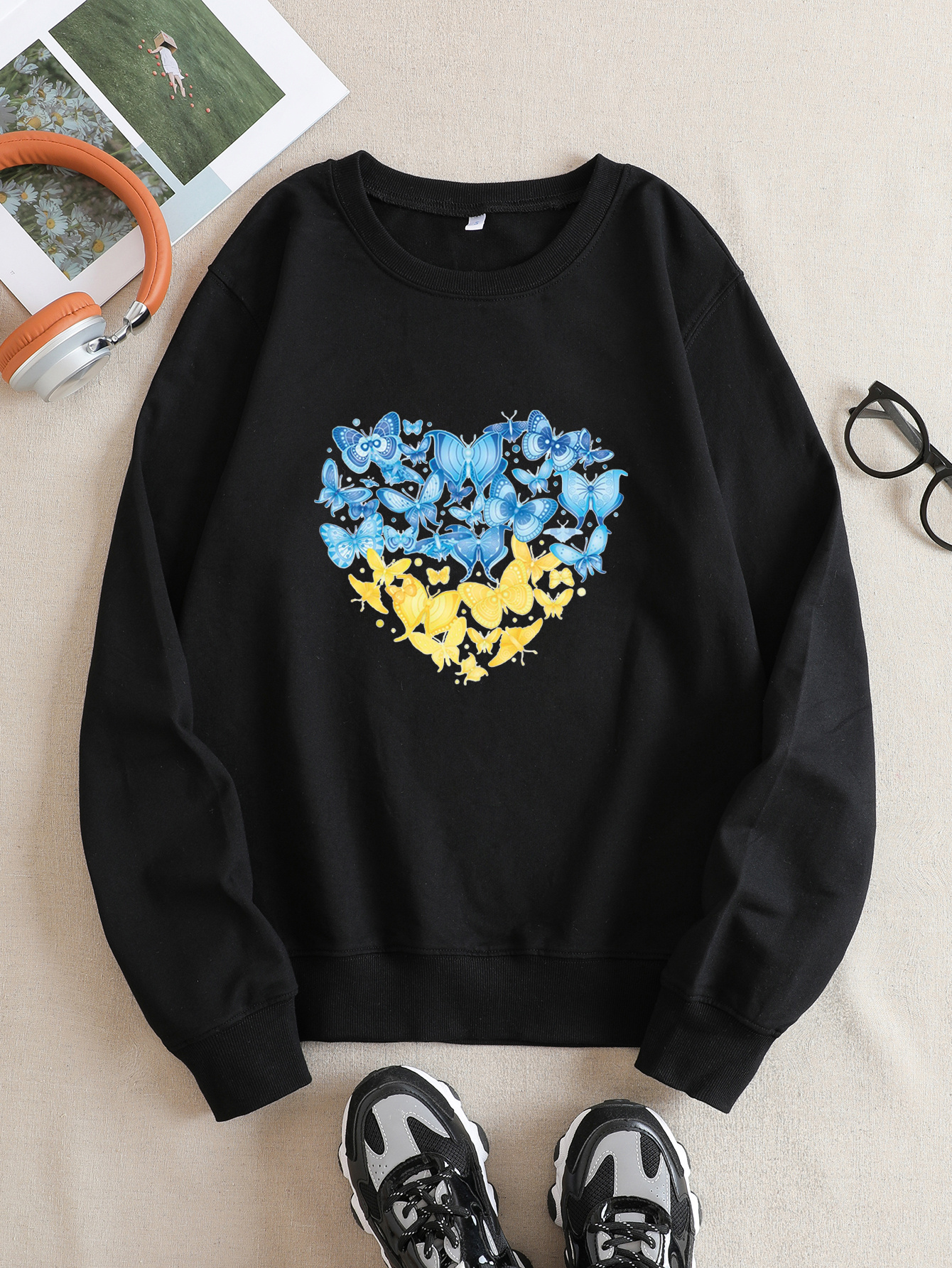 print crew neck pullover casual fashion loose - Temu Australia