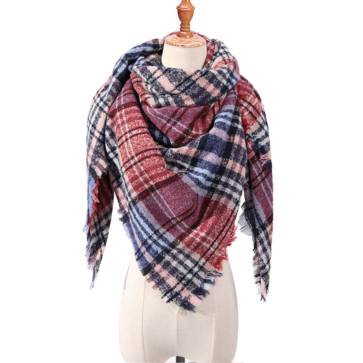 Triangular Scarf Imitation Cashmere Warm Autumn And Winter Plaid Multi ...