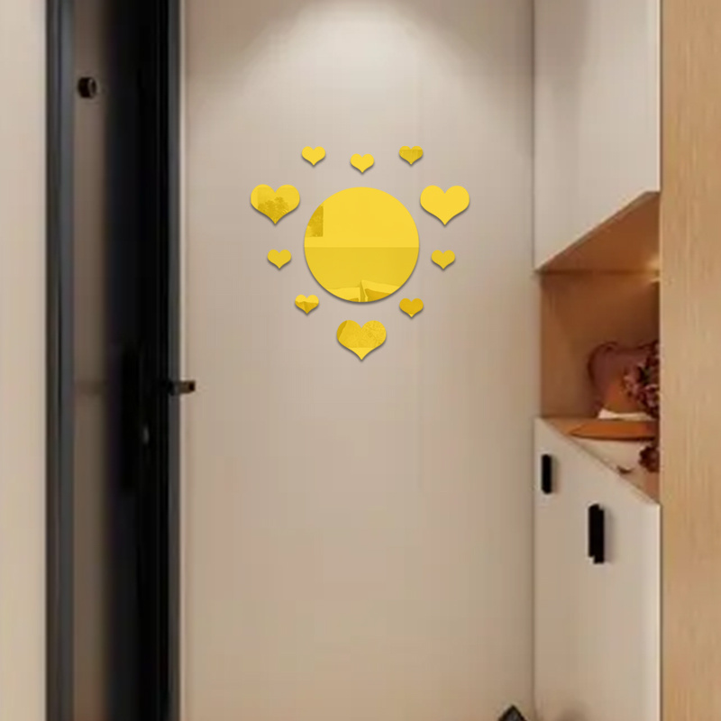 Acrylic 3d Mirror Stickers Circle Hearts Combination Self - Temu ...