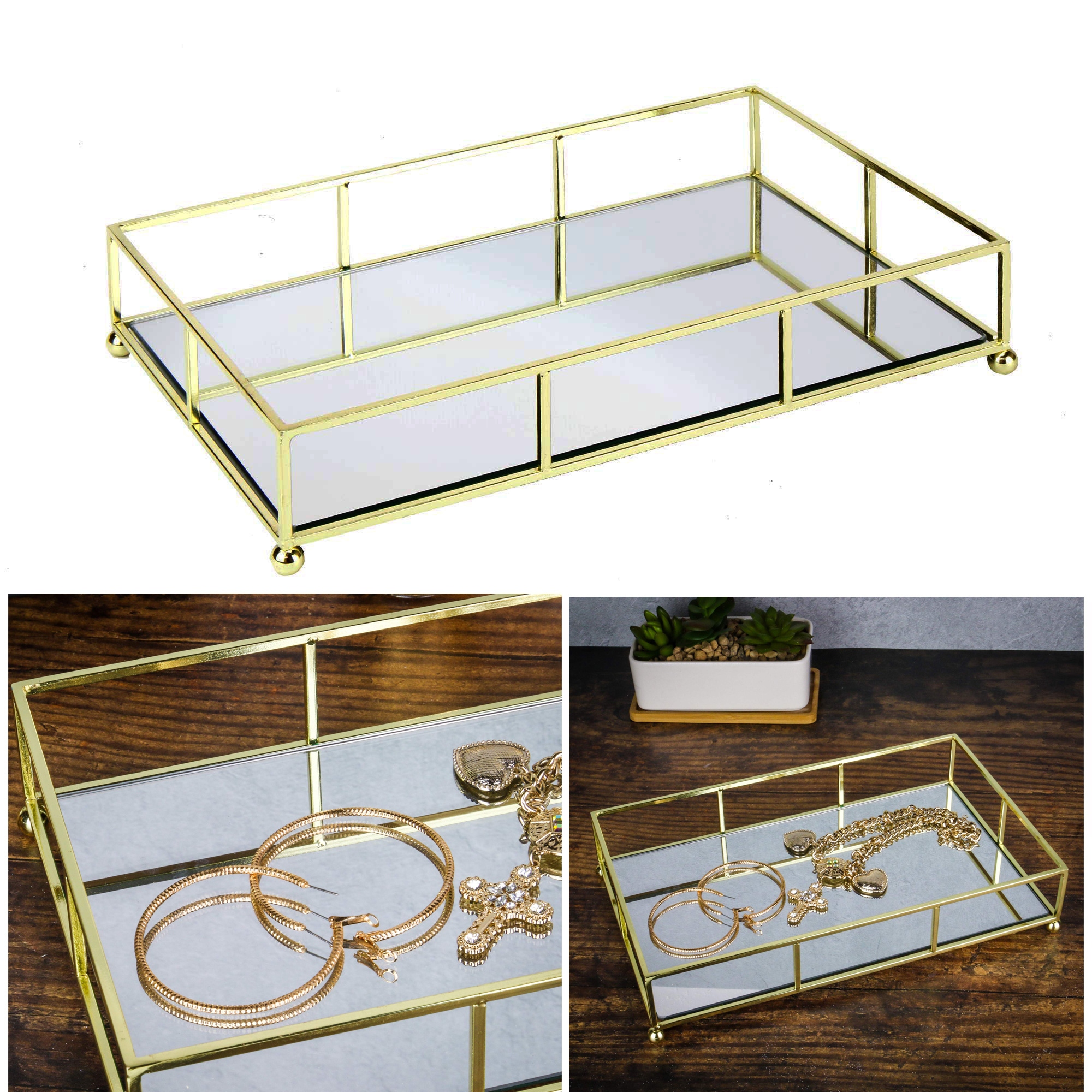 Stylish Metal Mirror Tray For Jewelry, Cosmetics, And More - Keep Your ...