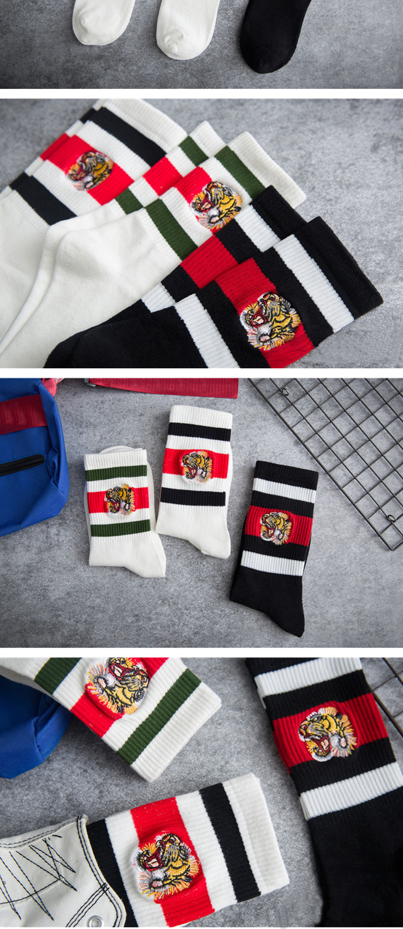 1 Pairs Tiger Embroidered Calf Sock Funky Skateboarding Warm Street ...
