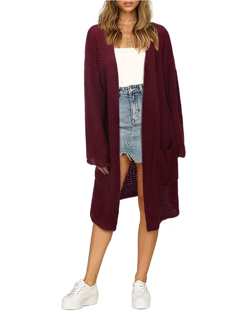 V Neck Loose Pocket Cardigans Casual Drop Shoulder Long Temu