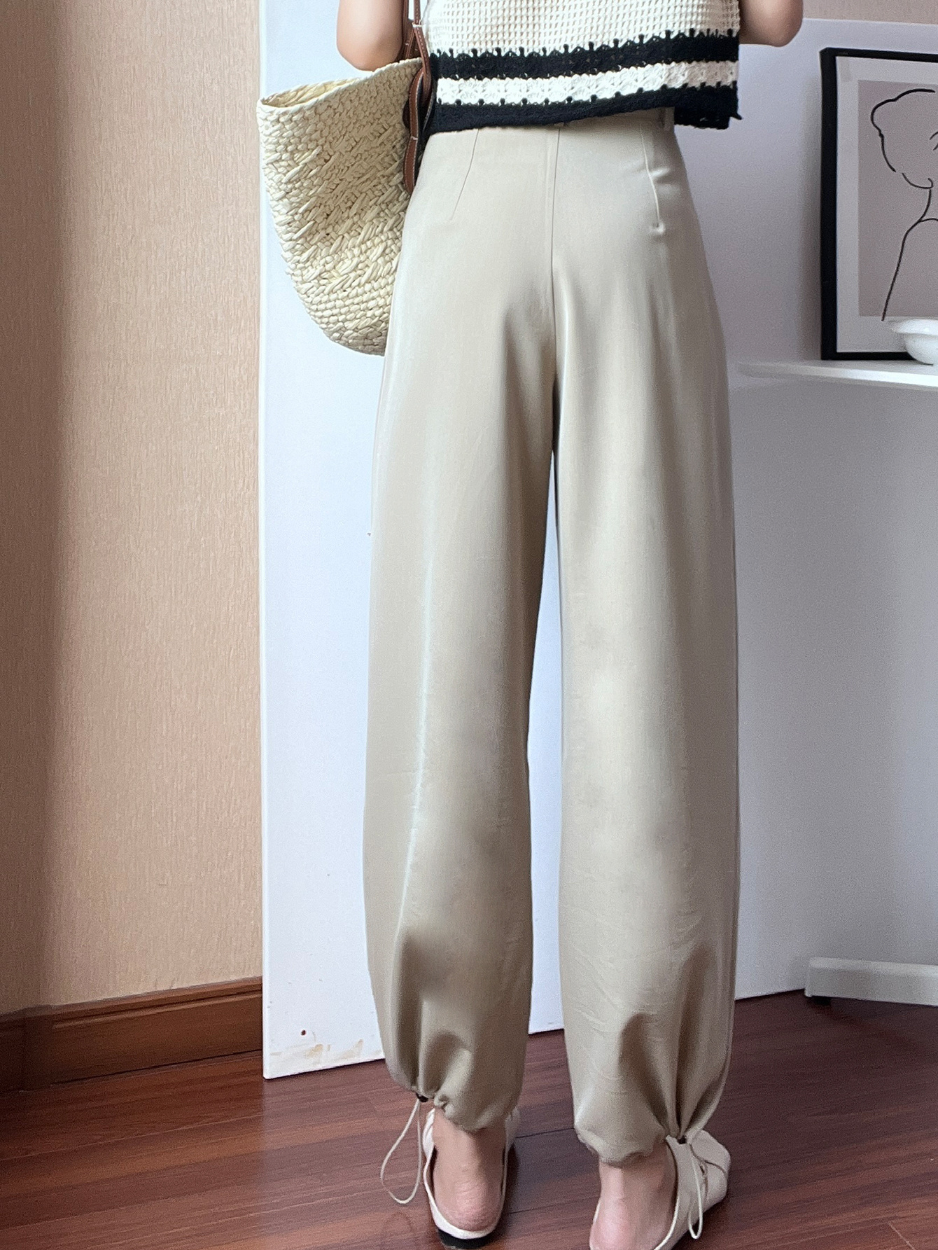 Women's Casual Loose Solid Pants High Waist Straight Leg - Temu Australia