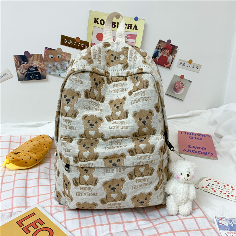 Student Fashion Cute Canvas Adjustable Backpack Bear - Temu