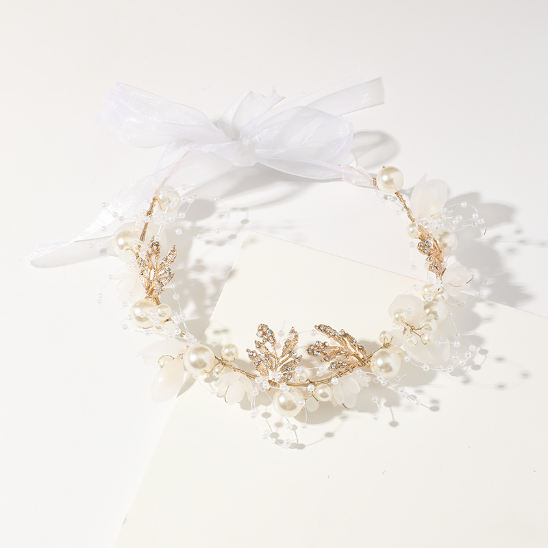 Faux Pearl Flower Headband Women's Hand Braided Golden Leaf - Temu ...
