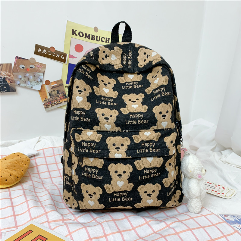 Student Fashion Cute match Canvas Adjustable Backpack Bear - Temu Ireland