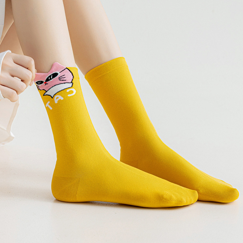 Comfy Sporty Socks Cute Cat Geometric 3d Textured Tube - Temu New Zealand