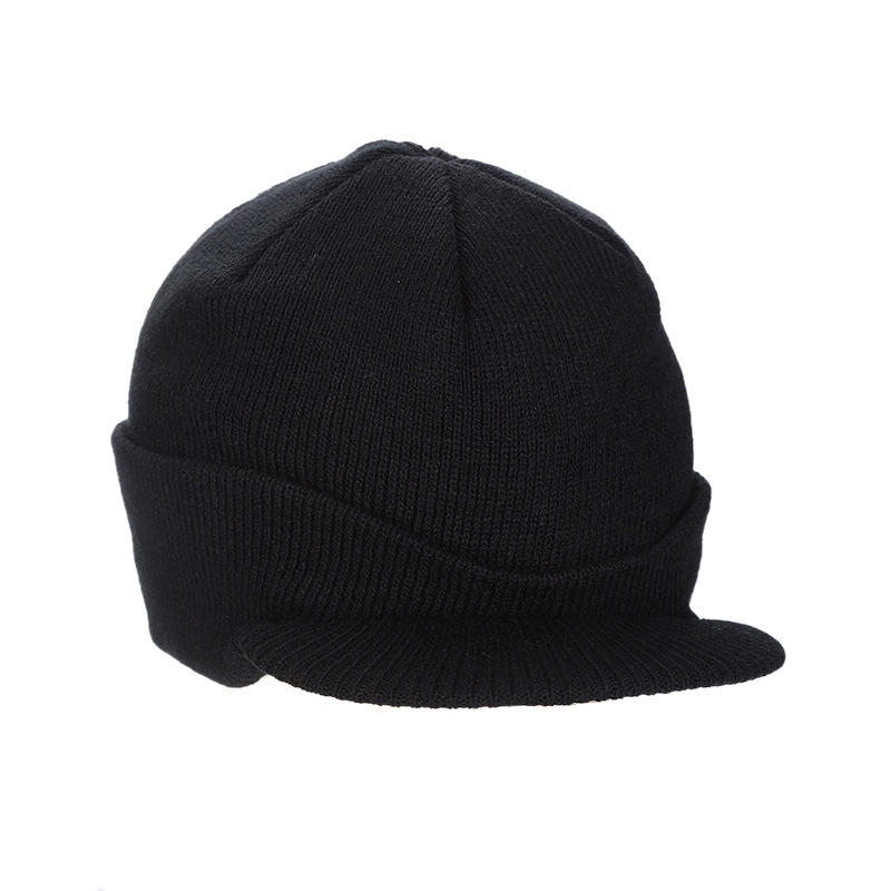 plain beanie visor knitted skull cap hat brim warm winter ski snow ...