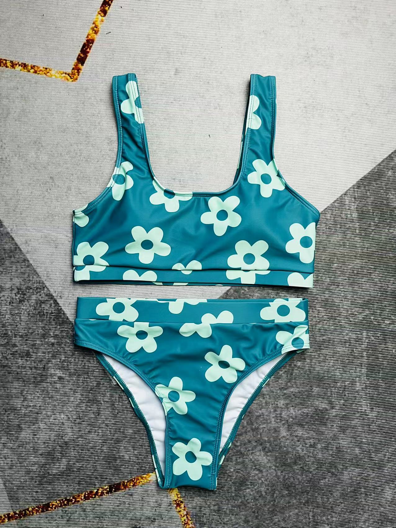 Floral Print Bikini Sets Round Neck High Waist High Cut - Temu Canada