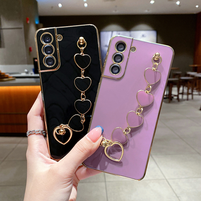 Electroplated Heart Shaped Chain Shockproof Phone Case - Temu United