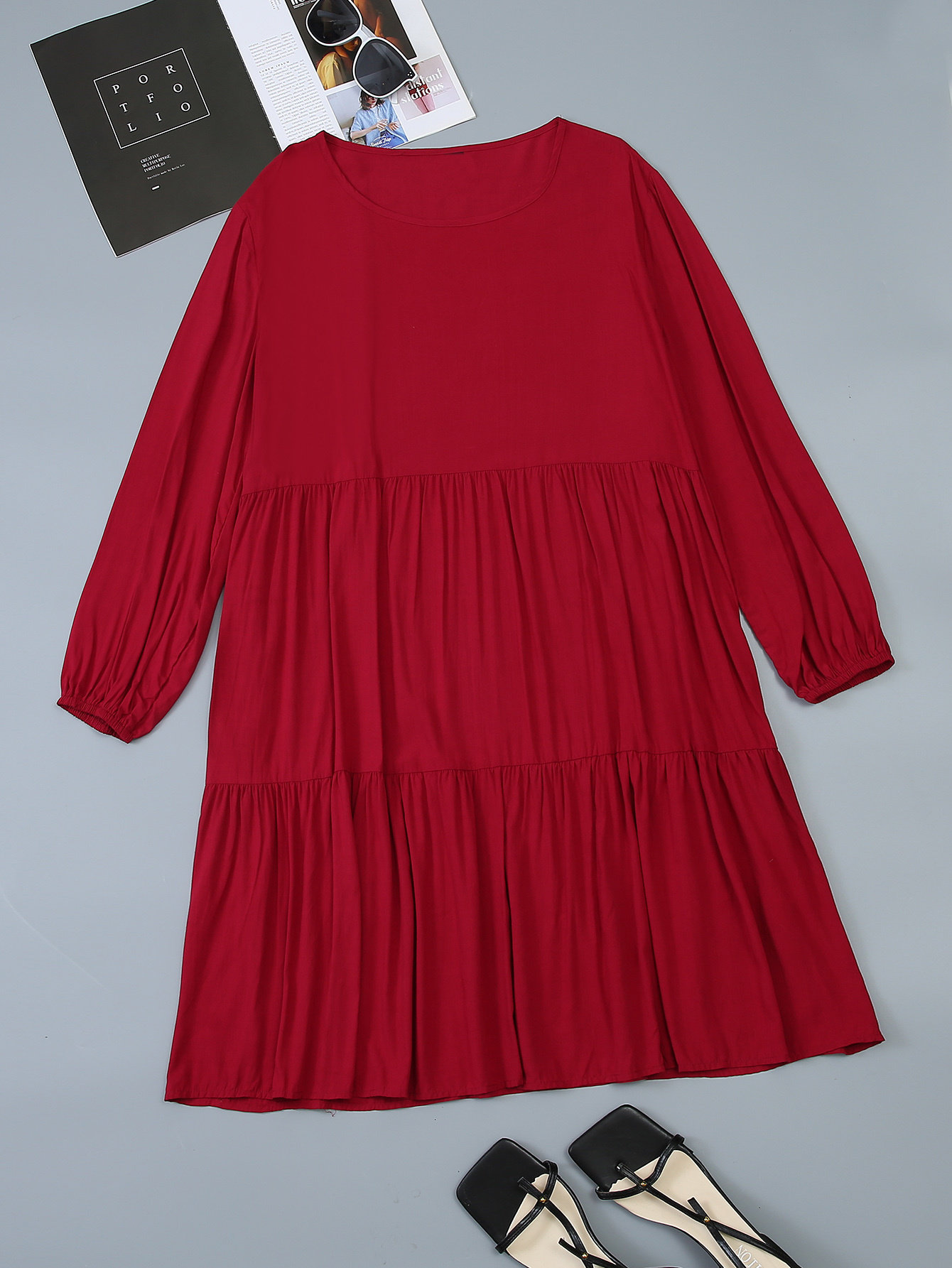 plus size lantern sleeve round neck smock dress women's plus - Temu New ...