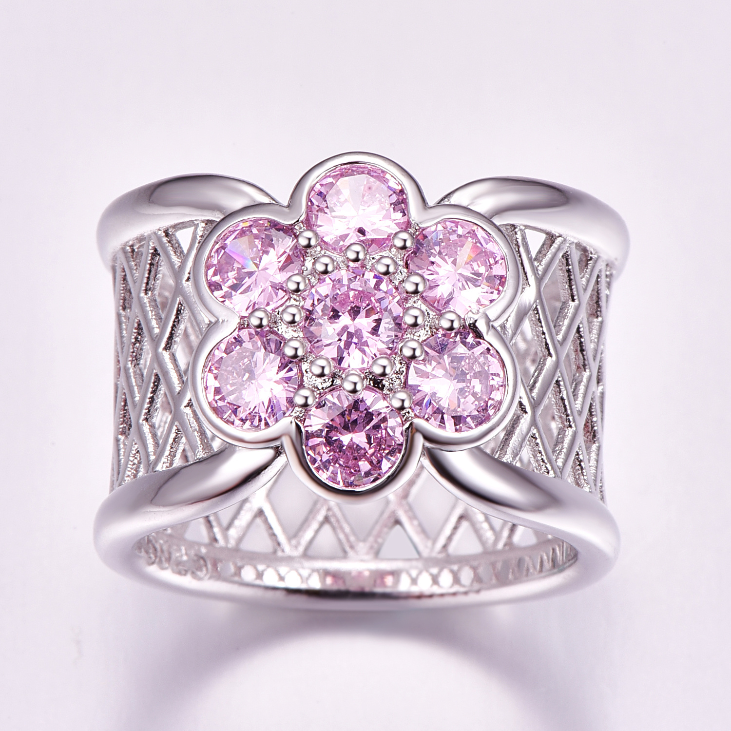 Ladies Flower Shape Zircon Cocktail Ring Dome Ring Fine - Temu United ...