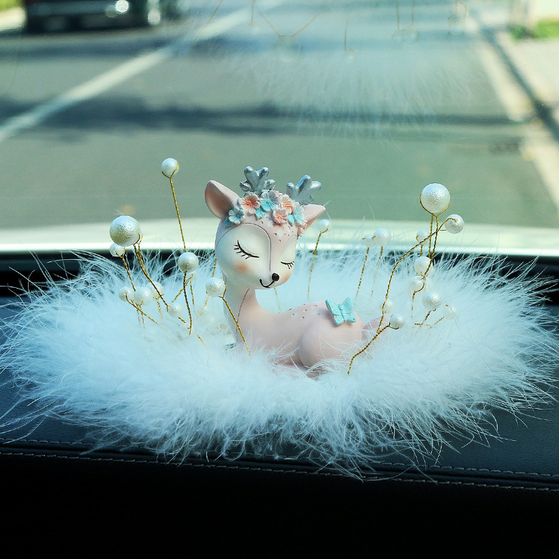 Lovely Deer Car Ornaments Warm Feather Creative Car Interior Decoration ...