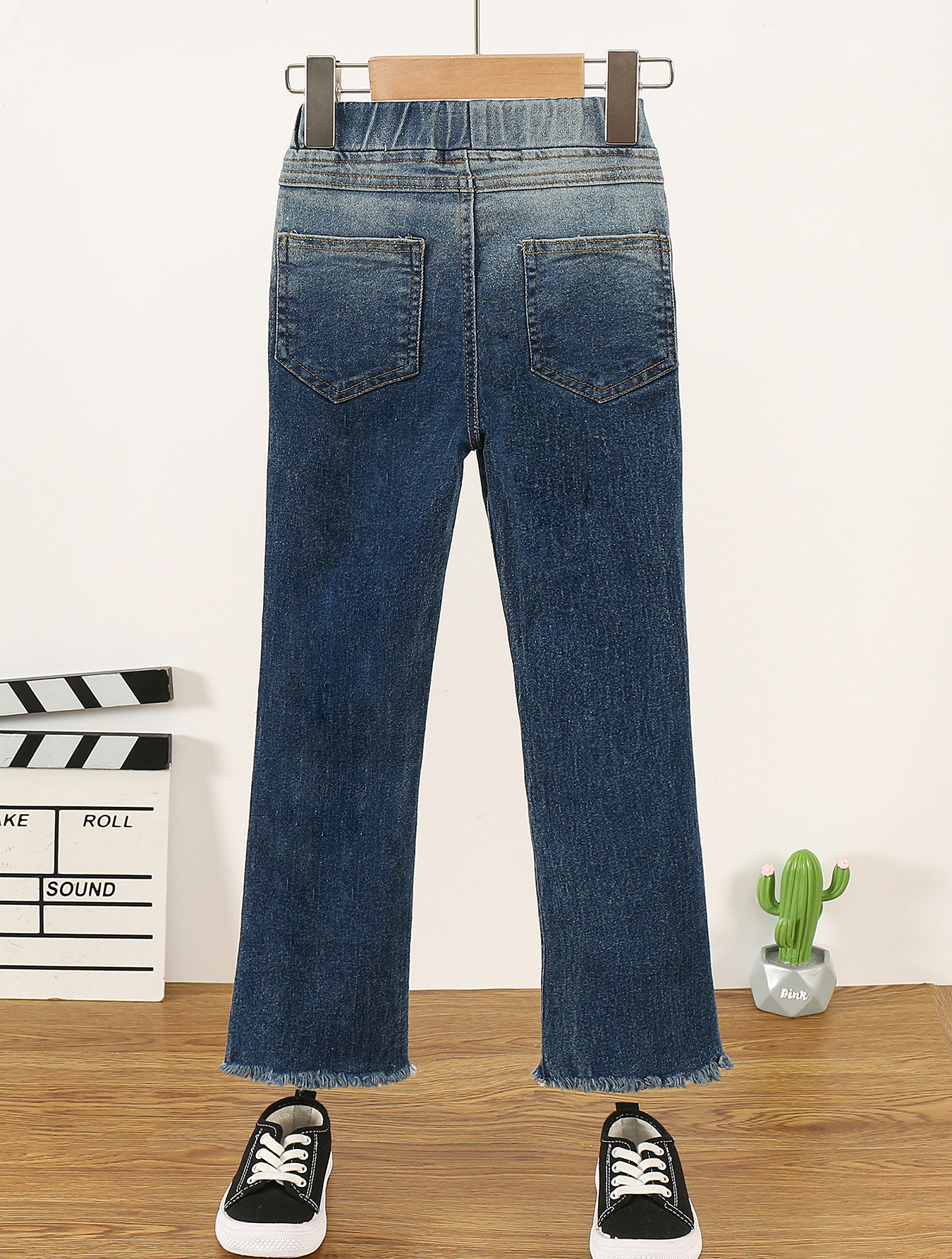 Gradient Color Jeans Girls Blue Elastic Waist Heart Button - Temu Australia
