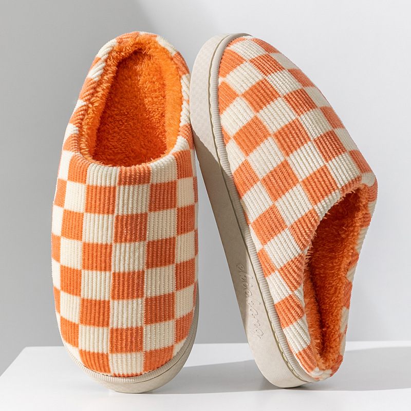 Women's Checkered Pattern Indoor Slippers Corduroy Thick - Temu Norway