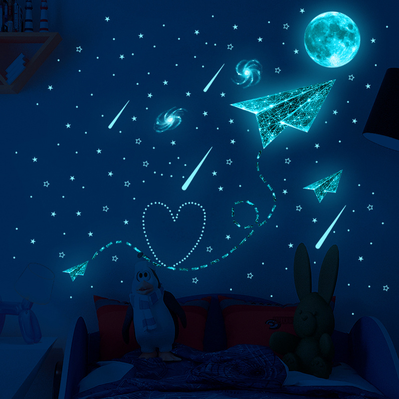 1pc Moon Star Paper Plane Luminous Stickers, Creative Glow In The Dark ...