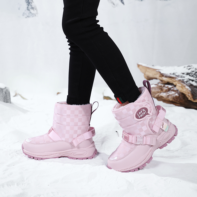 Girls Cute Snow Boots Plaid Letter Print High Top Non Slip Fleece ...