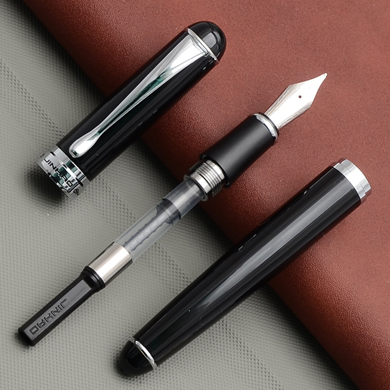 고급 브랜드 Jinhao X750 실버 스테인레스 스틸 만년필 중간 18kgp 펜촉 학교 사무실 이름 잉크 펜 선물 문구