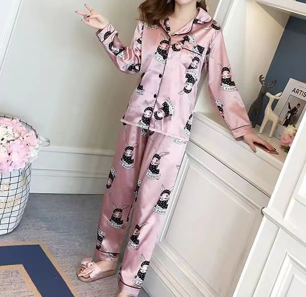 cute rabbit pattern satin pajamas set lightweight button - Temu Norway