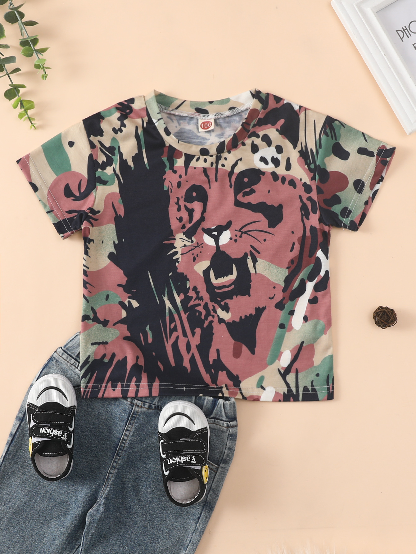 Boys Casual Tiger Print Short Sleeve Round Neck Shirt Top - Temu United ...