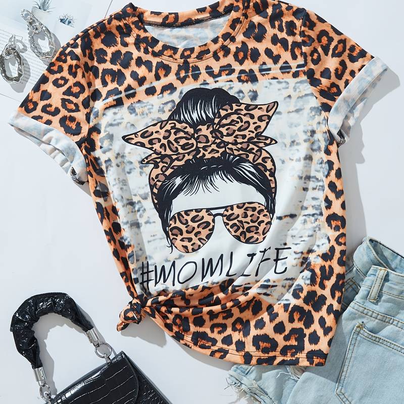 Abstract Figure Print Crew Neck T Shirt Casual Short Sleeve Temu