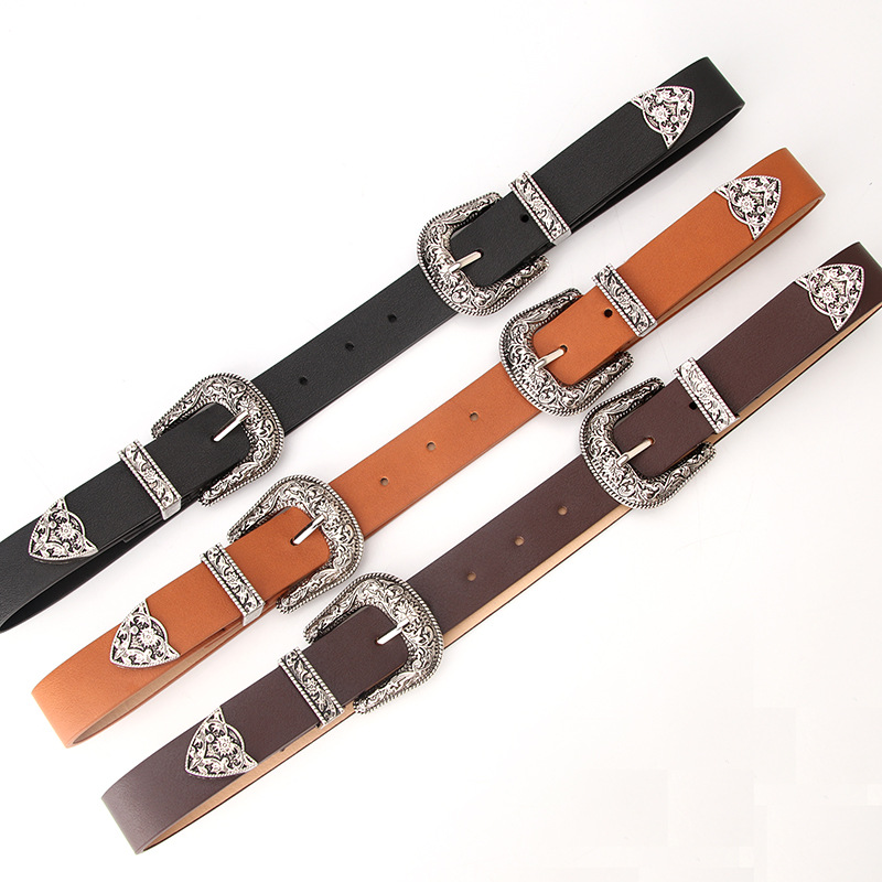 Women Western Waist Belt Vintage Leather Belt Two Buckles - Temu United ...