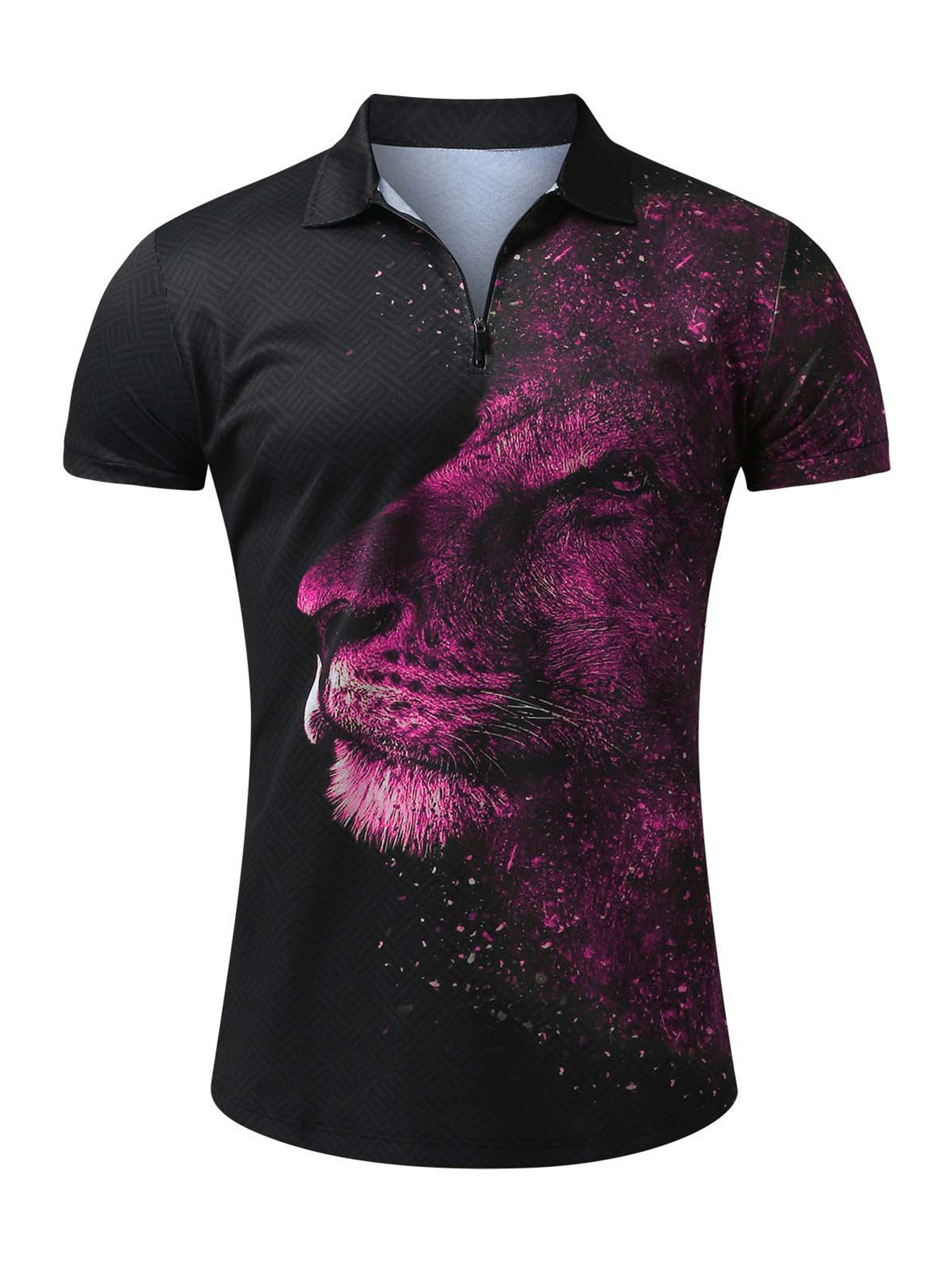 Men's Summer Shirt 3d Lion Print Zipper - Temu Australia