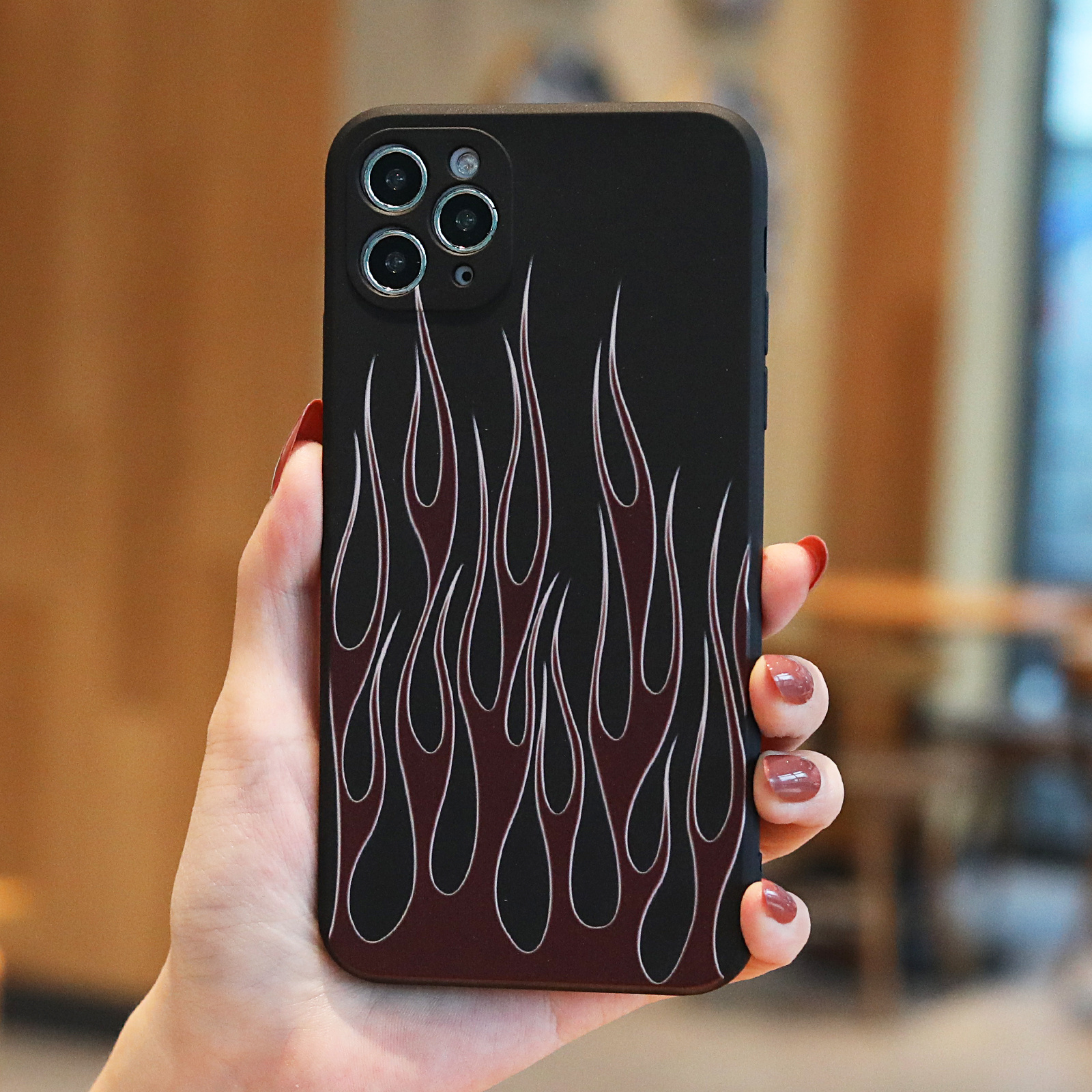 Soft Silicone Shell With Red Flame Pattern Phone Case For Iphone14 ...