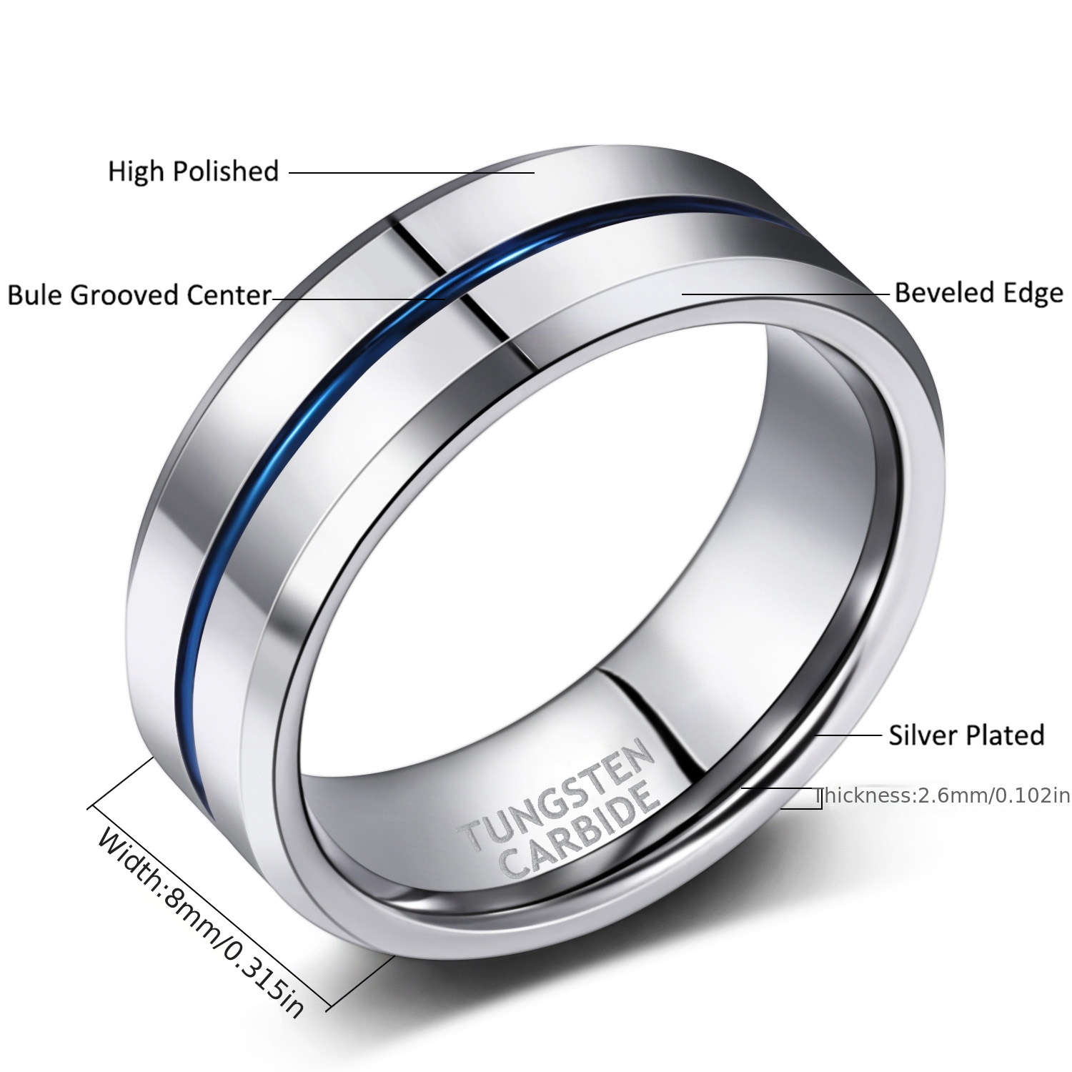 Fashion Men's Two tone Groove Tungsten Steel Ring - Temu United Kingdom