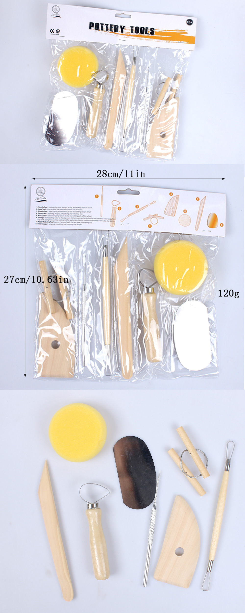 8 Piece Set Wooden Pottery Tools Plastic Soft Clay Tool Set Repairing ...