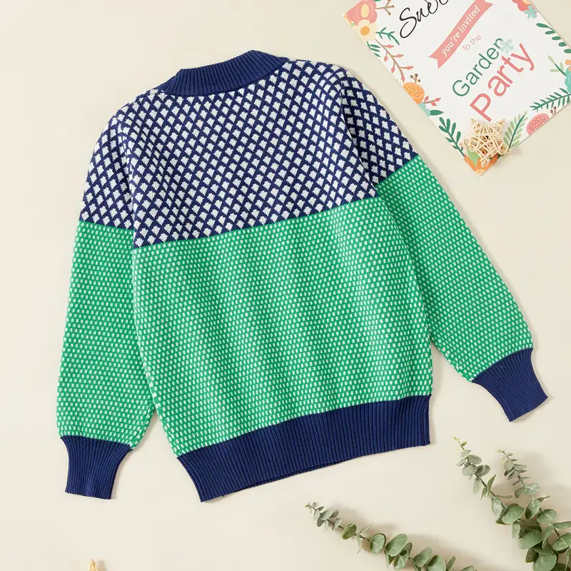 Girls Casual Knitted Color Block Sweater With Geometric Temu Australia