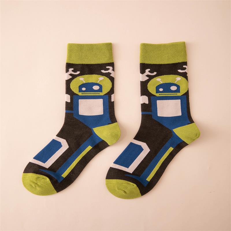 Casual Robot Print Cotton Tube Socks Sports Skateboard - Temu New Zealand