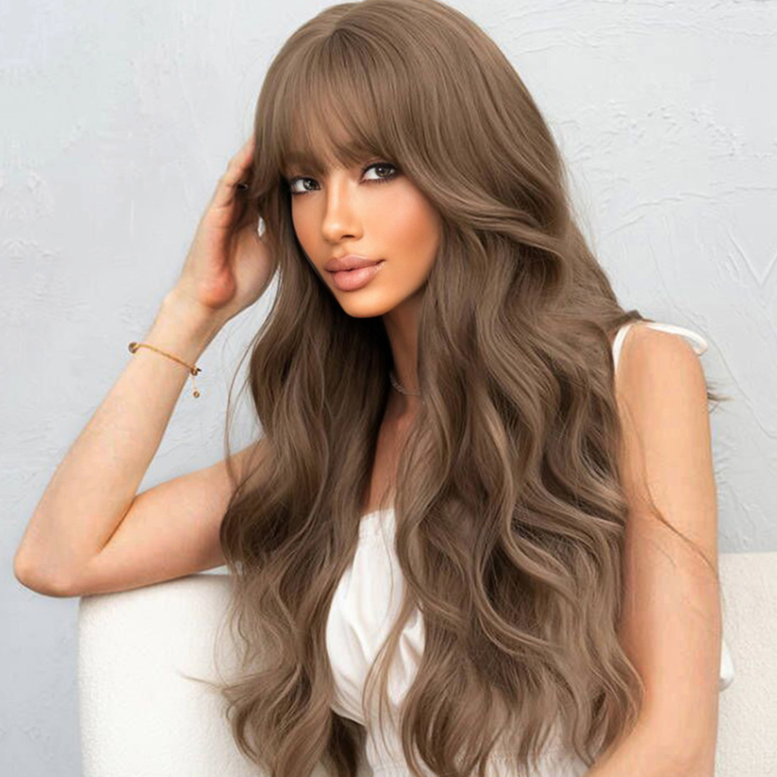 Butterfly Haircut Long Light Brown Wigs Bangs Synthetic - Temu