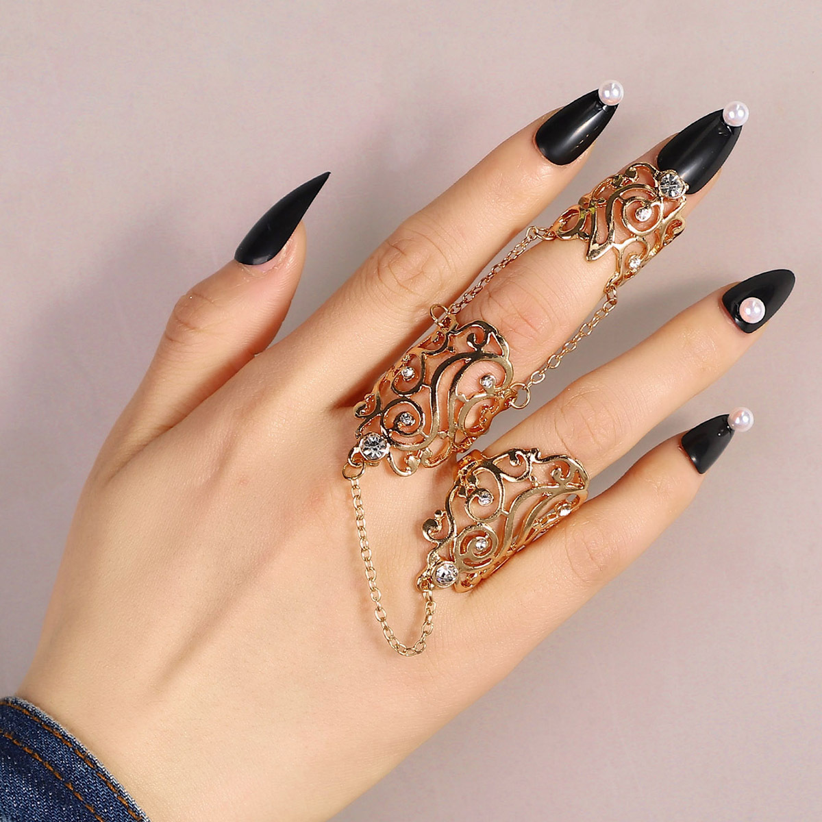 Exquisite Luxury Chain Rhinestone Mittens Ring Silver Plated - Temu ...