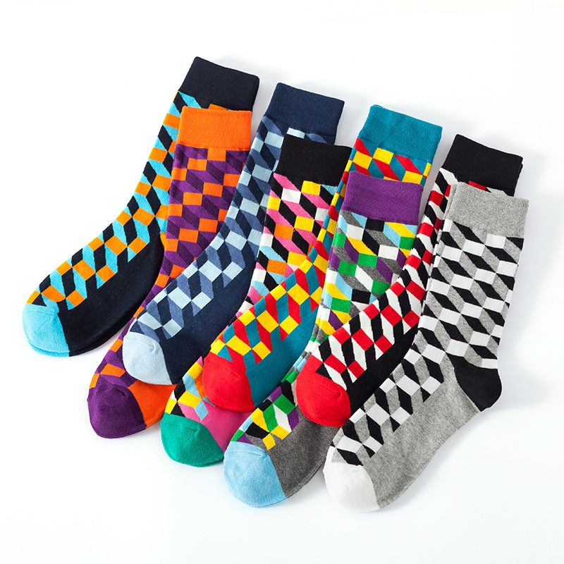 1pair Men's Colorful Geometric Print Athletic Socks, Cotton Crew Socks ...