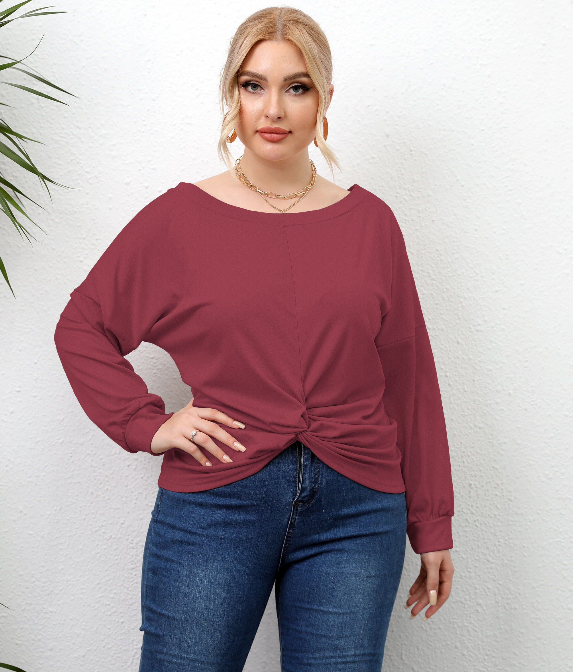 Front Long Sleeve T shirt Plus Size Knot Women s Plus Slight - Temu New ...
